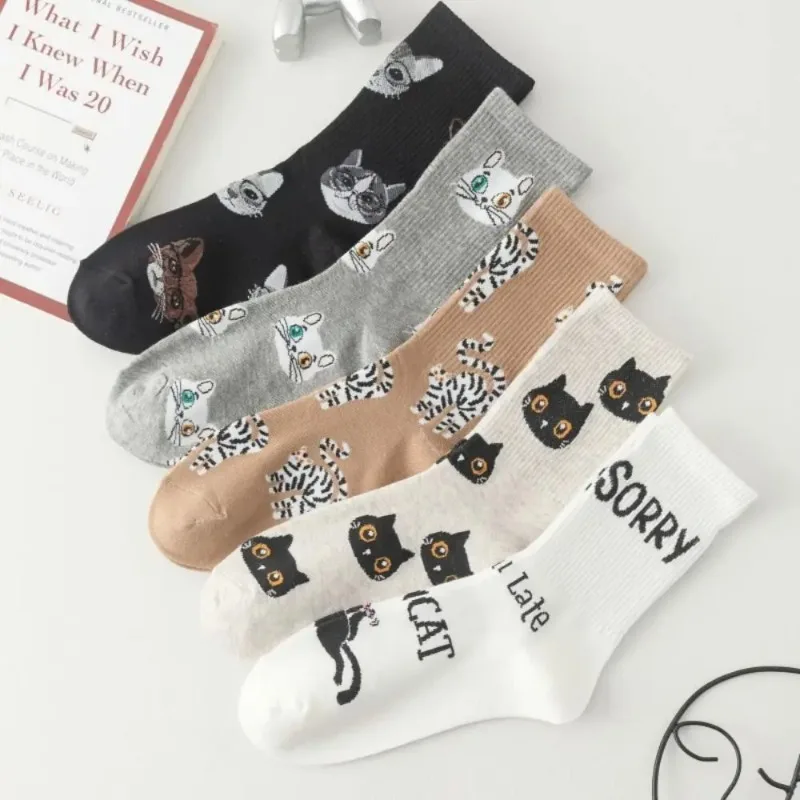 1 Pair of Fashion Cute Cartoon Cat Animal Cotton Girls Socks New Hip ...