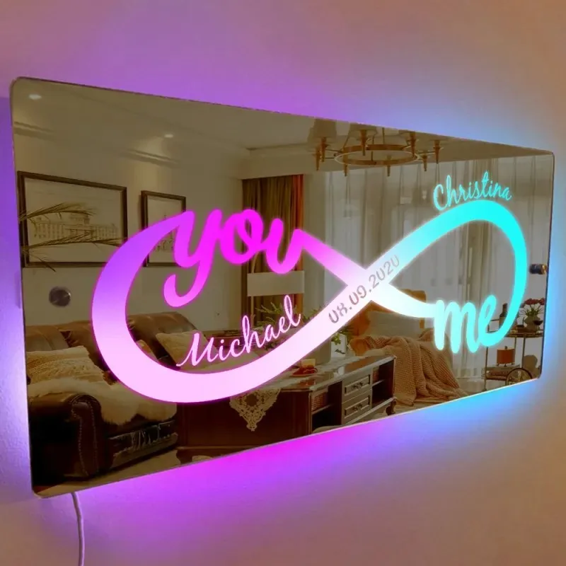 Acrylic Luminous Mirror Light Up Name Mirror 12 Color LED Name ...
