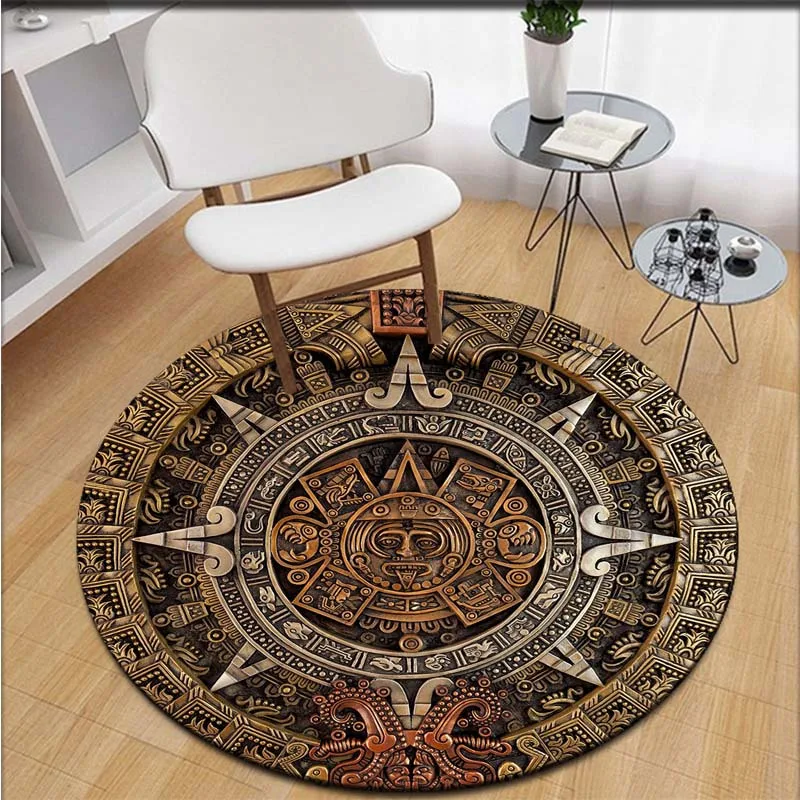 Round-Rugs-Ancient-Aztec-Ethnic-Tribal-Mayan-Calendar-Print-Round ...