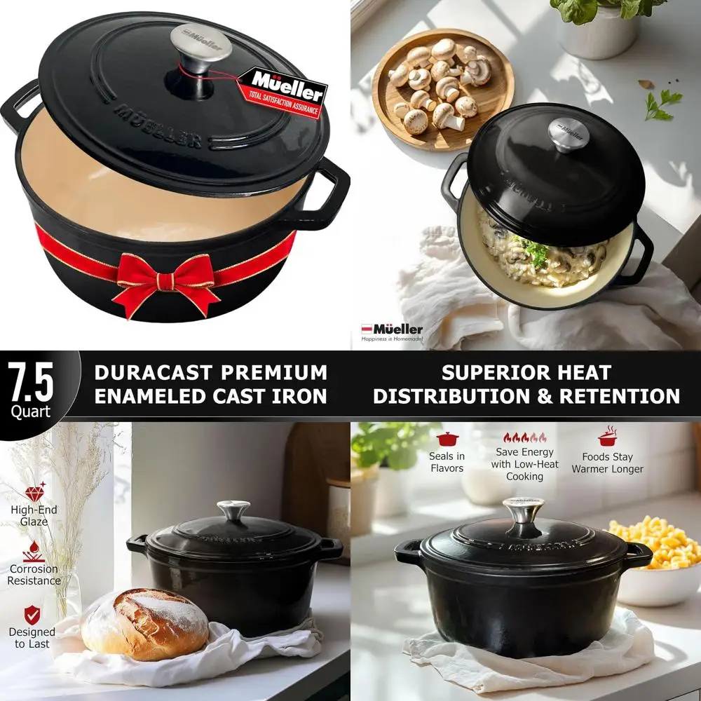 Enameled Cast Iron Dutch Oven, 7.5 QT, Heavy-Duty, Oven-Safe to 500°F ...