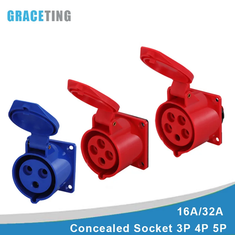Industrial Panel Mounted Socket Female Connector 3P/4P/5P Electrical ...
