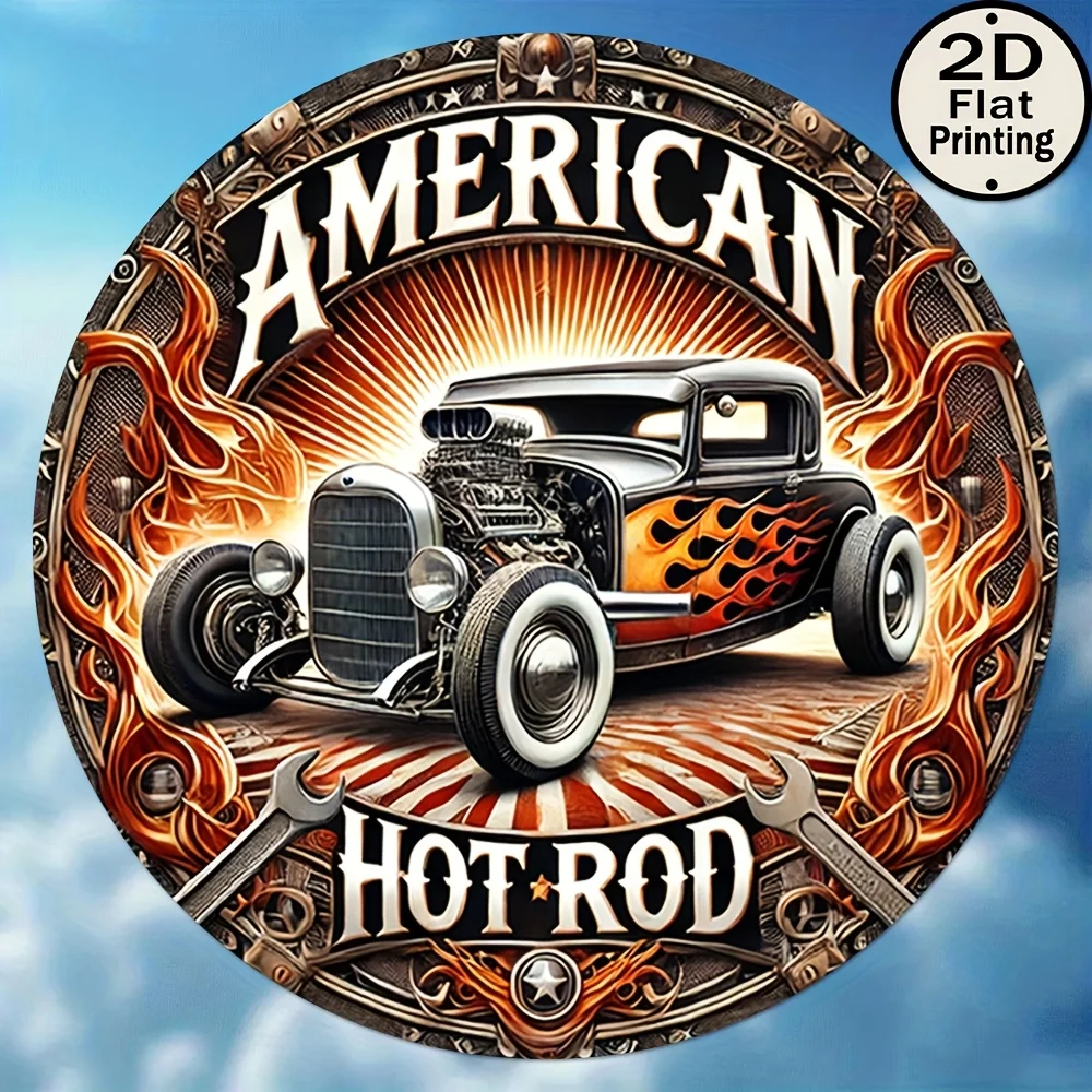 A classic car round sign, 'AMERICAN HOT ROD', perfect for home and wall ...