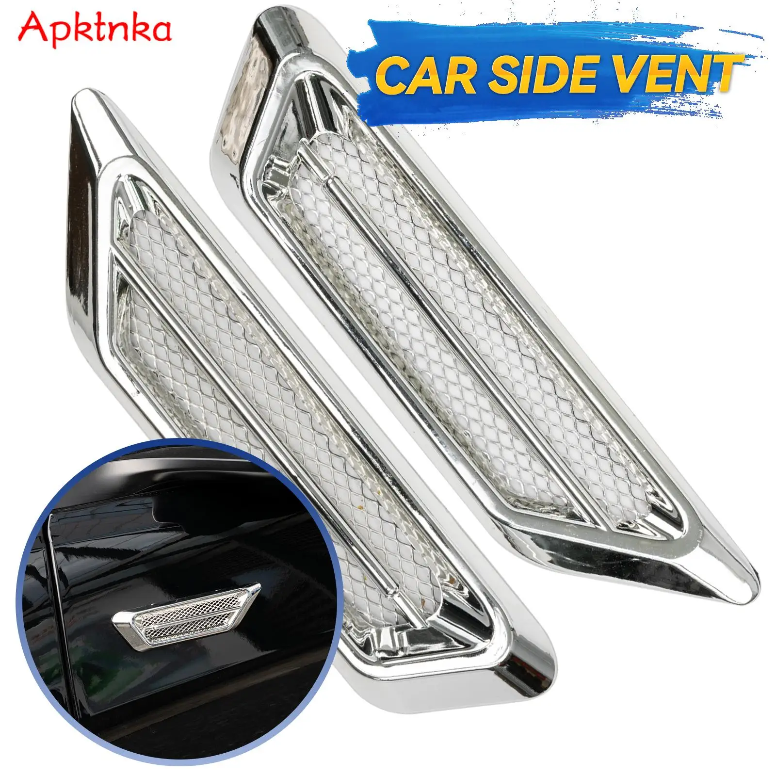 APKTNKA-2pcs-Plastic-Chrome-Universal-Car-SUV-Air-Flow-Fender-Side-Body ...