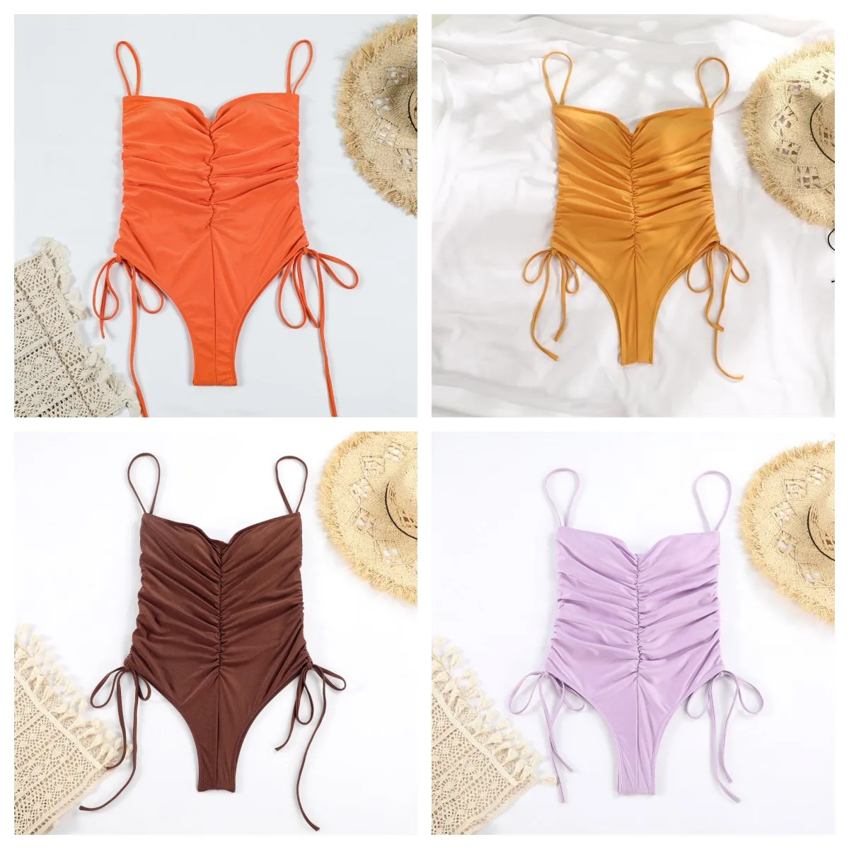 Folds-Swimsuit-Summer-Women-One-Piece-Swimwear-String-Beachwear-Bathing ...