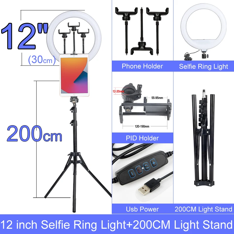 10-12-14-Inch-Dimmable-LED-TAB-PAD-Holder-Tablet-Selfie-Ring-Light-with ...