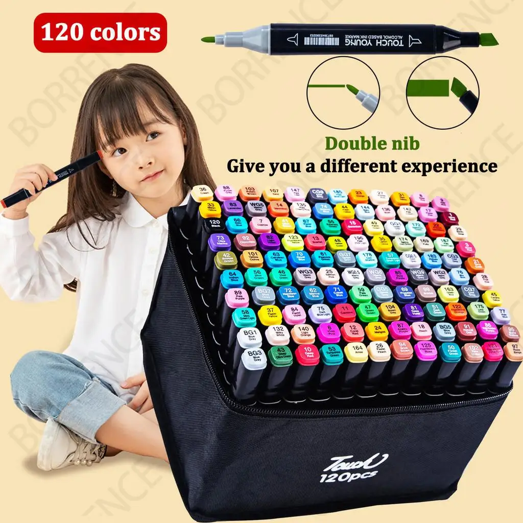 48-80-Colored-Dual-Tip-Marker-Black-Canvas-Bag-Fixed-Base-For-Drawing ...