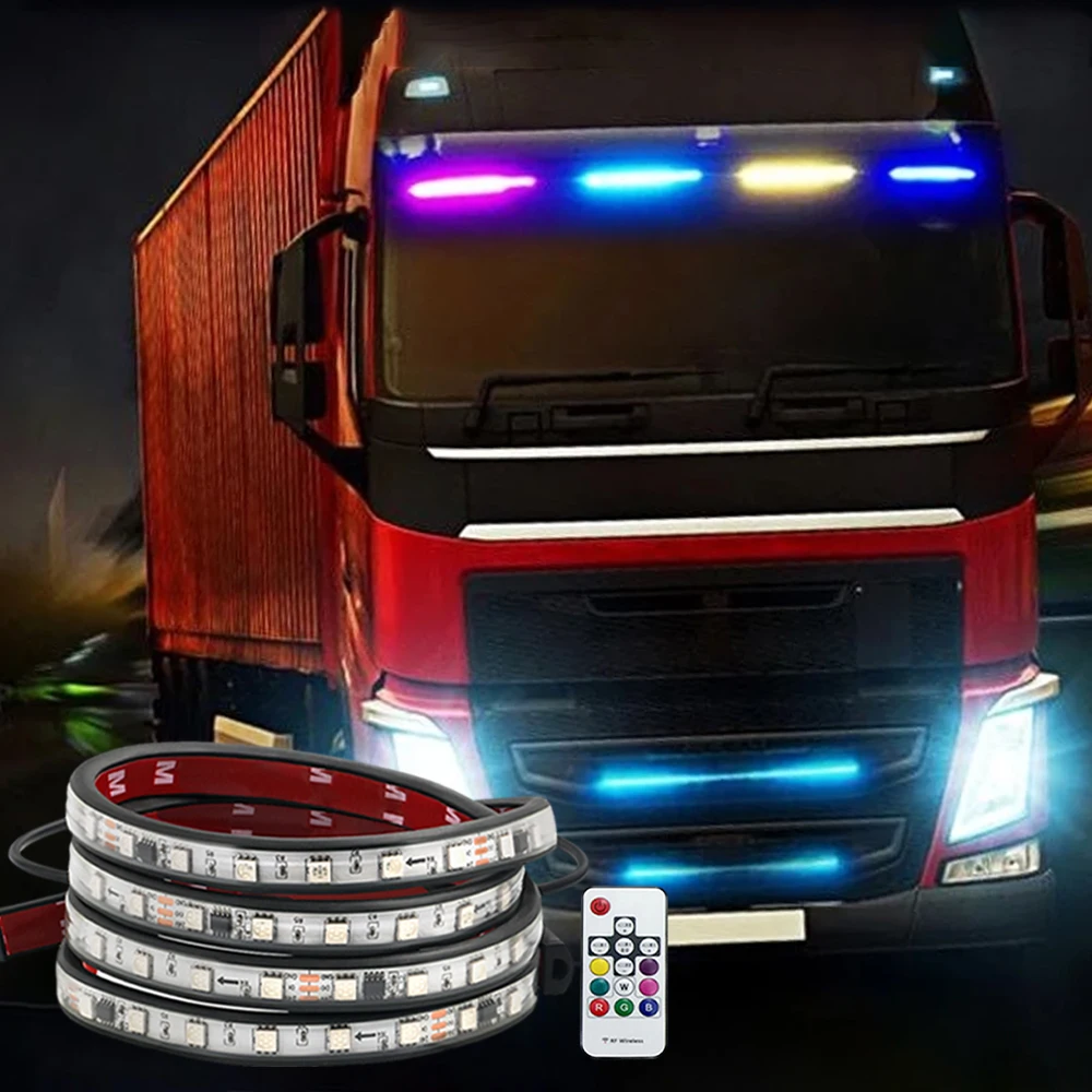 24V Truck LED DRL Light Strip RGB 64 Color Flowing Streamer Warning ...