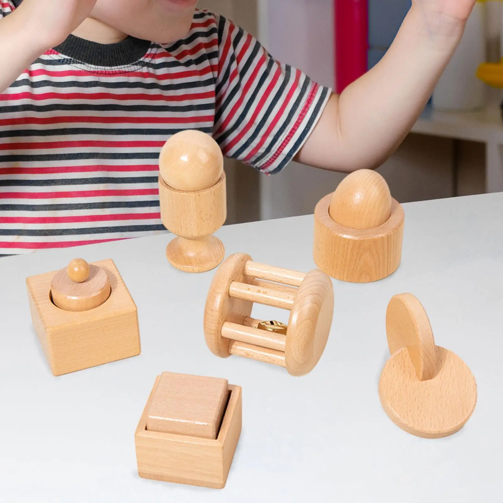 6x Wooden Baby Toys, 3D Object Fitting Exercise Toy Sensory Toys Wood ...