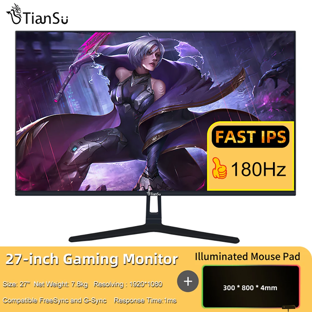 Tiansu Computer Monitor 27 inch 144Hz Pc Gaming IPS Screen Monitor ...