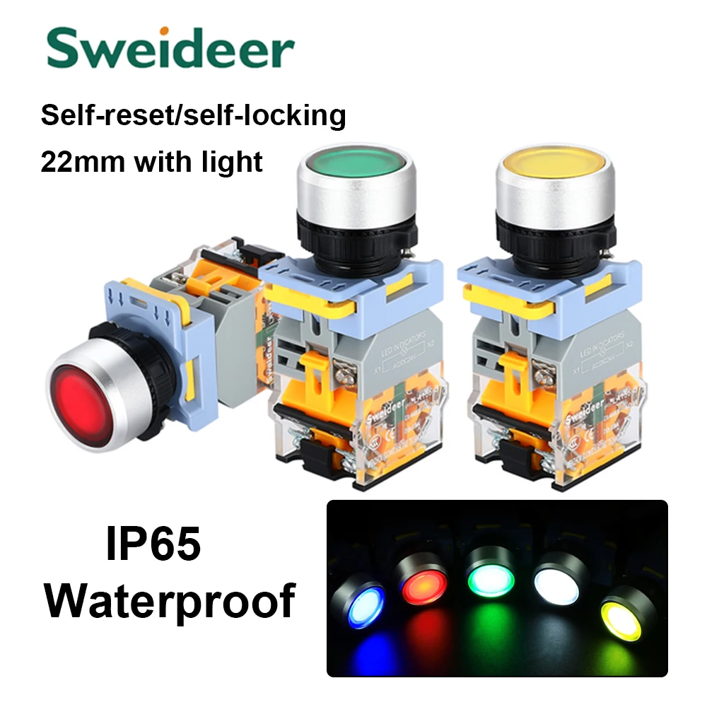 Waterproof-Push-Button-Switch-with-LED-22mm-Momentary-Reset-Self ...