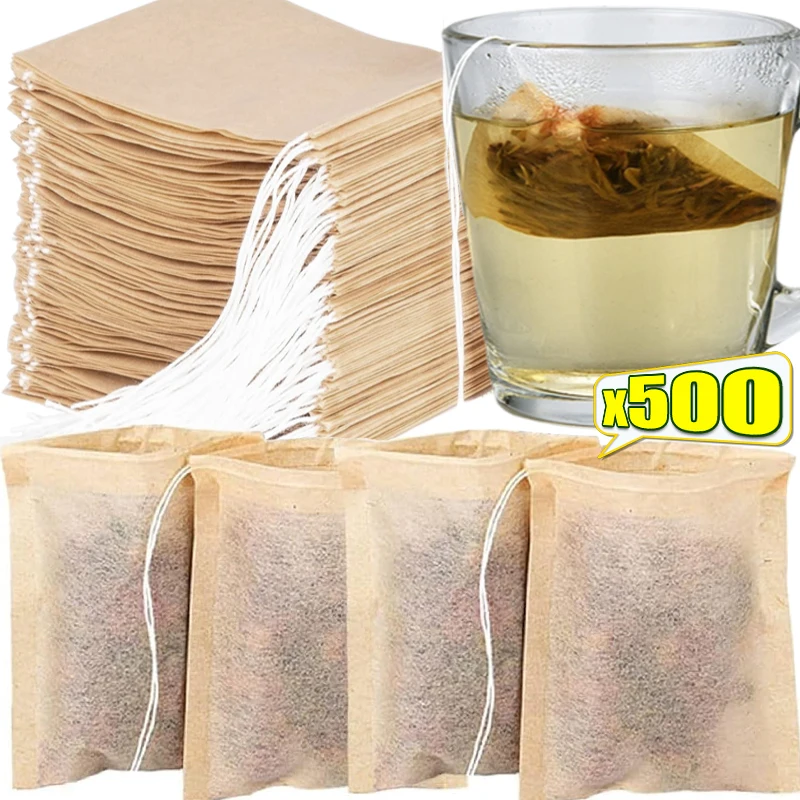 500/100PCS Disposable Teabags with Drawstring Coffee Filter Paper Bag ...