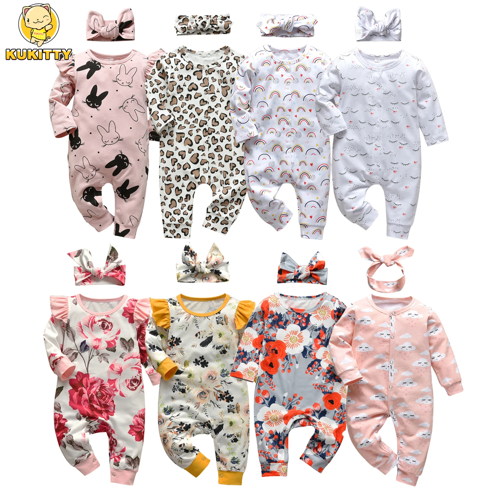 2Pcs-Baby-Girls-Romper-Cartoon-Rabbit-Pattern-Cotton-Long-Sleeve ...
