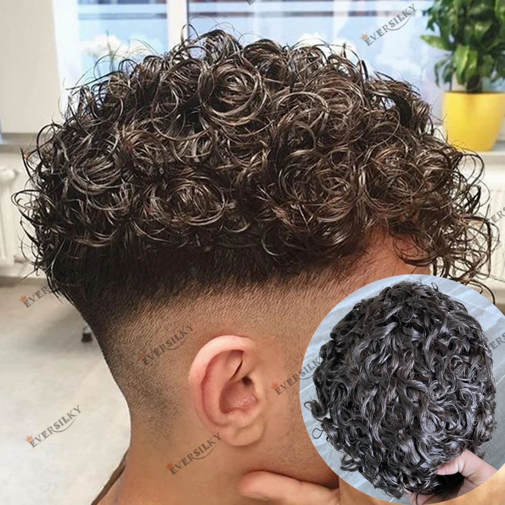 Volledige Huid Basis 20Mm Krullend Menselijk Haar Mannen Toupet ...