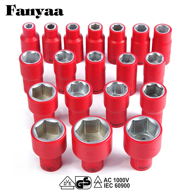 Fanyaa-VDE-Nut-Insulated-Sockets-Spanner-3-8-Ratchet-Head-Sleeve-Socket ...