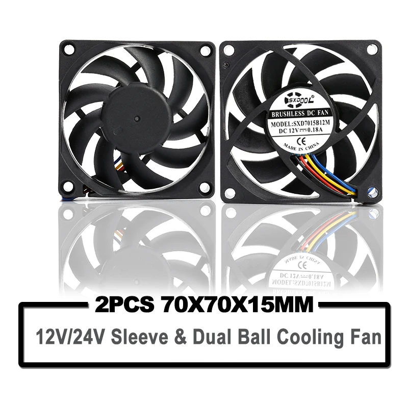 2pcs-SXDOOL-70mm-fan-7cm-DC-12V-24V-Brushless-2PIN-3PIN-DC-Cooler-Fan ...