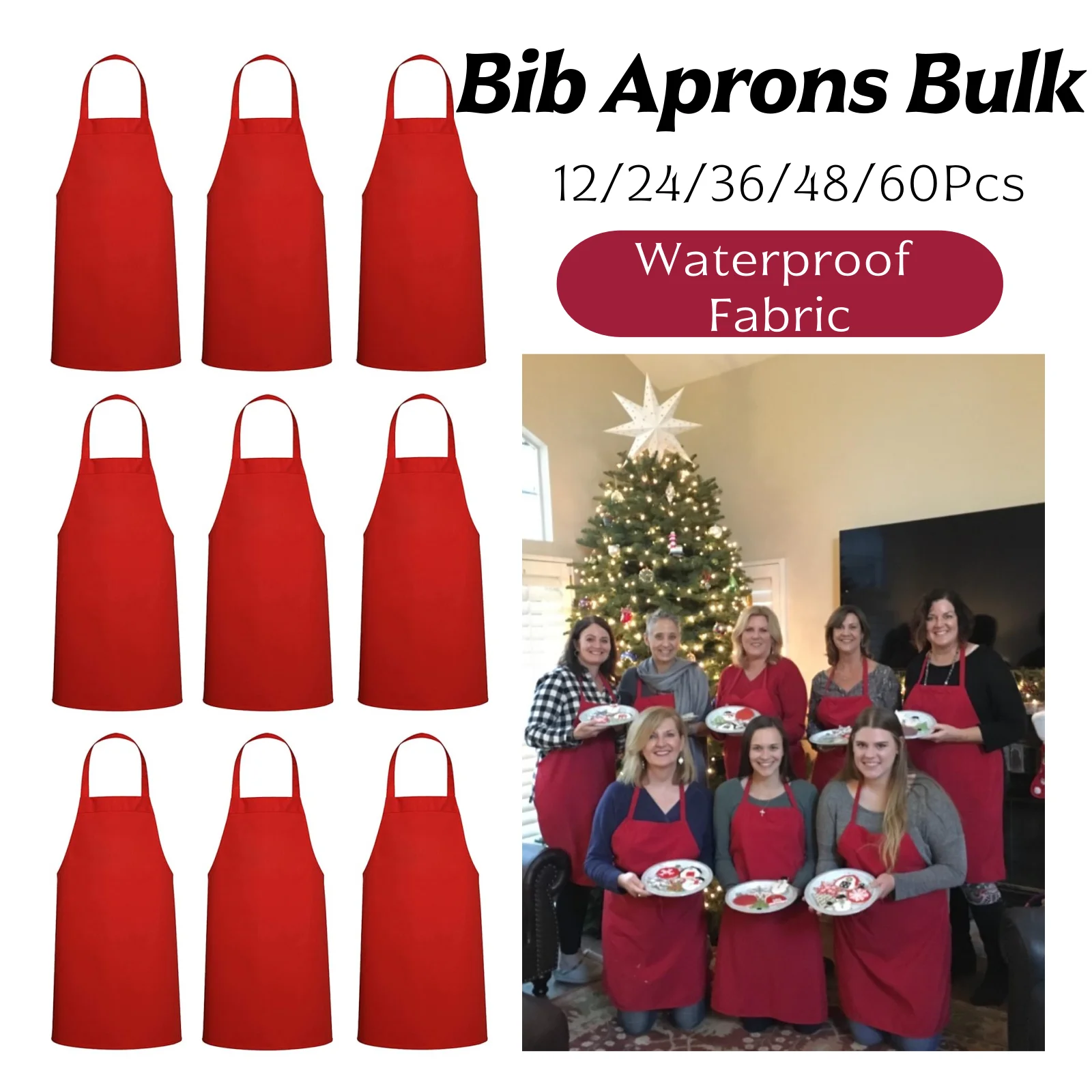 12-60Pcs Unisex Apron Bulk Aprons for Women with Pockets Server Apron ...