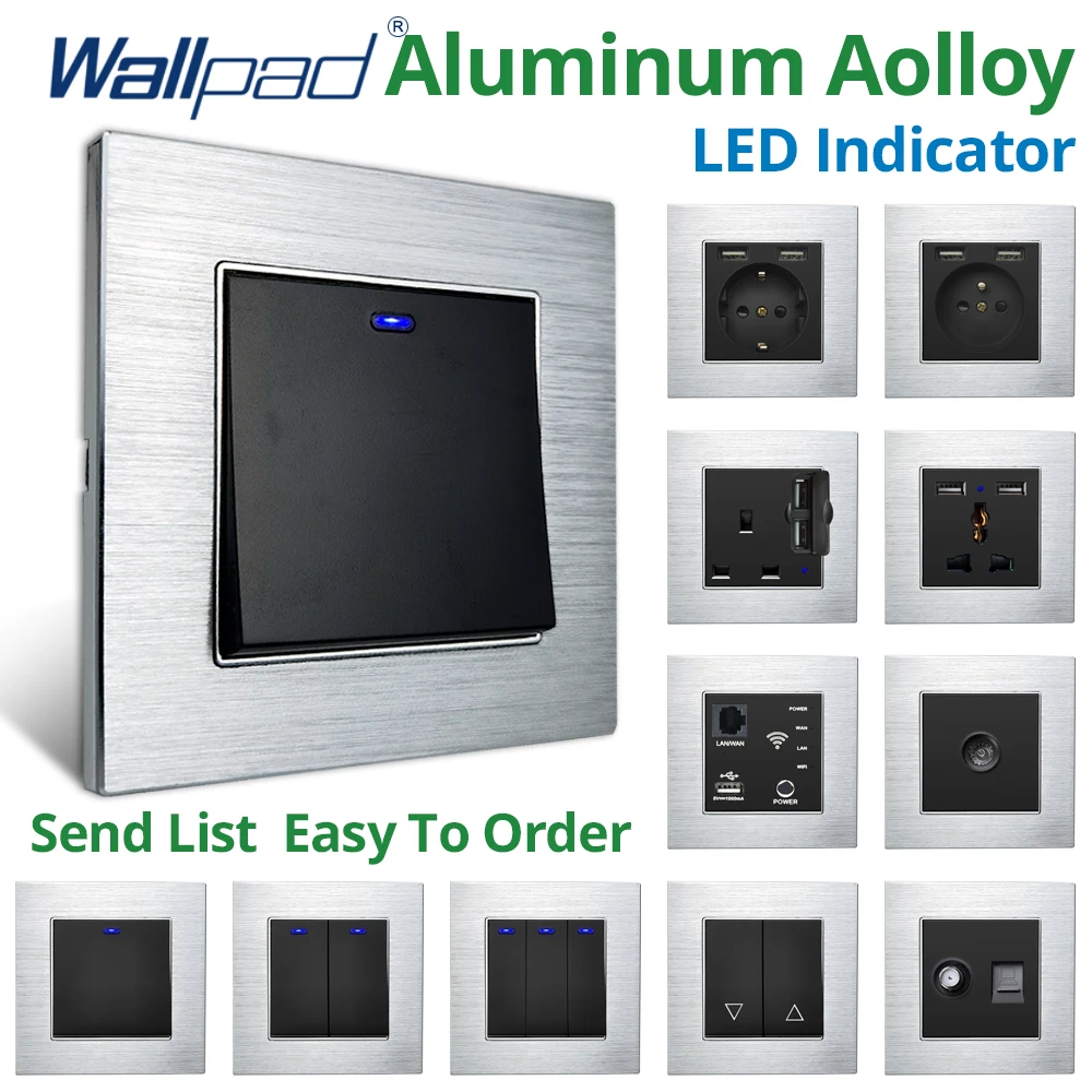 Wallpad-Silver-Aluminum-Alloy-Panel-EU-UK-Power-Sockets-With-USB-Charge ...