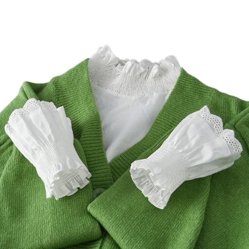 Shirt-Sweater-White-Color-False-Collar-Flared-Wrist-Cuffs-Adjustable ...