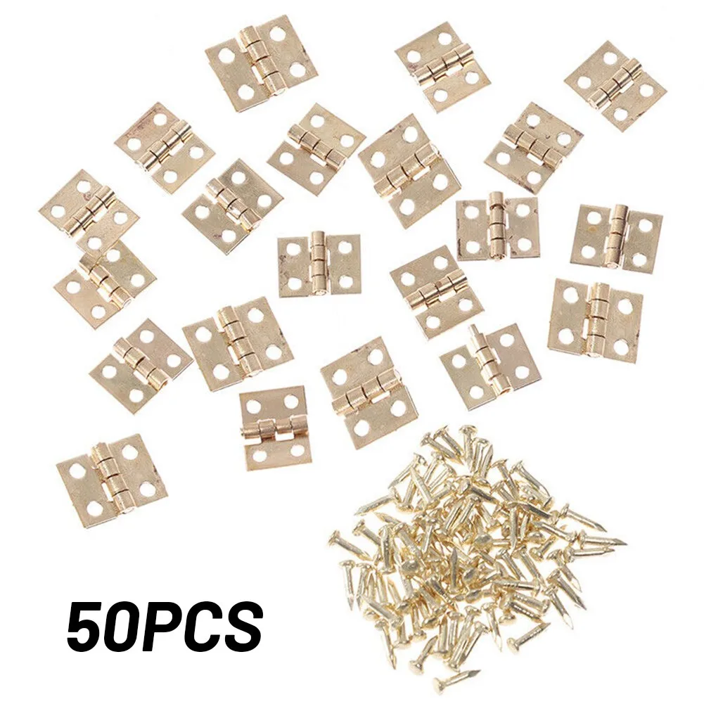 50pcs-Mini-Brass-Hinge-For-Small-Craft-Door-Box-Accessories-Gold-8-10mm ...