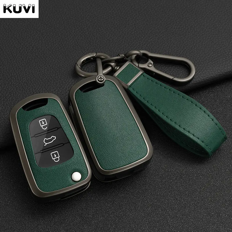 Alloy-Leather-Car-Folding-Key-Case-Cover-Fob-For-Hyundai-I20-I30 ...