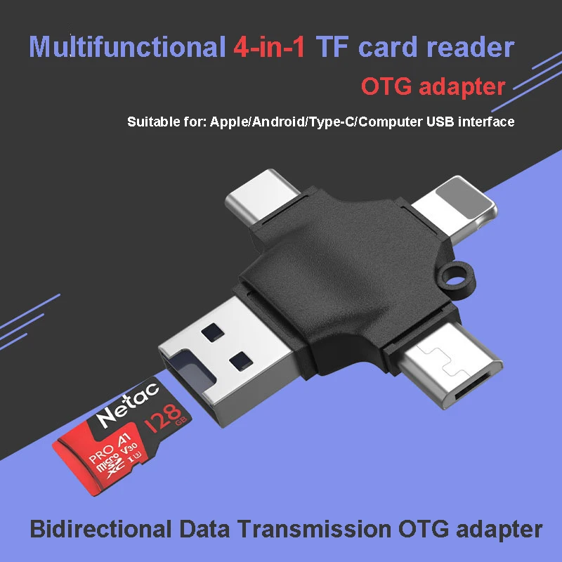 4-in-1-OTG-adapter-reader-Type-C-Lightning-Port-Mircro-Port-USB-TF-card ...
