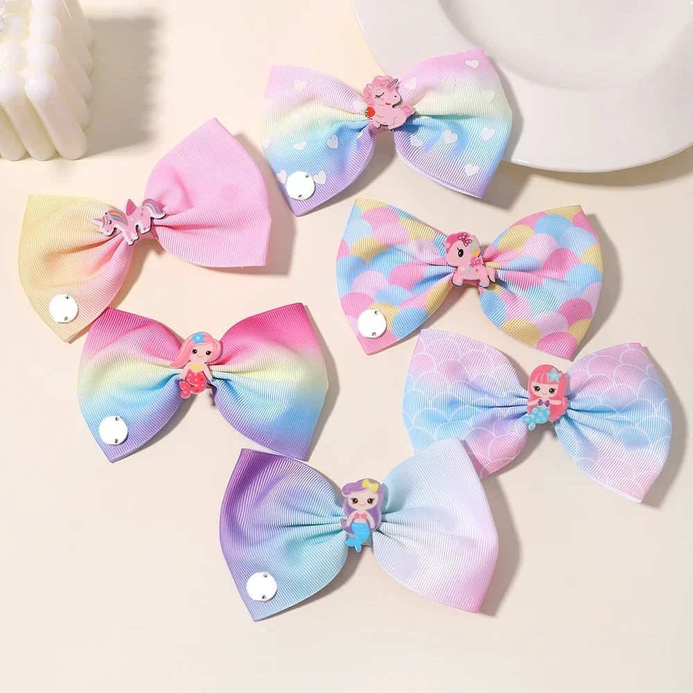 2Pcs-Rainbow-Mermaid-Hair-Bow-Head-Clips-For-Girls-Handmade-Fish-Scales ...
