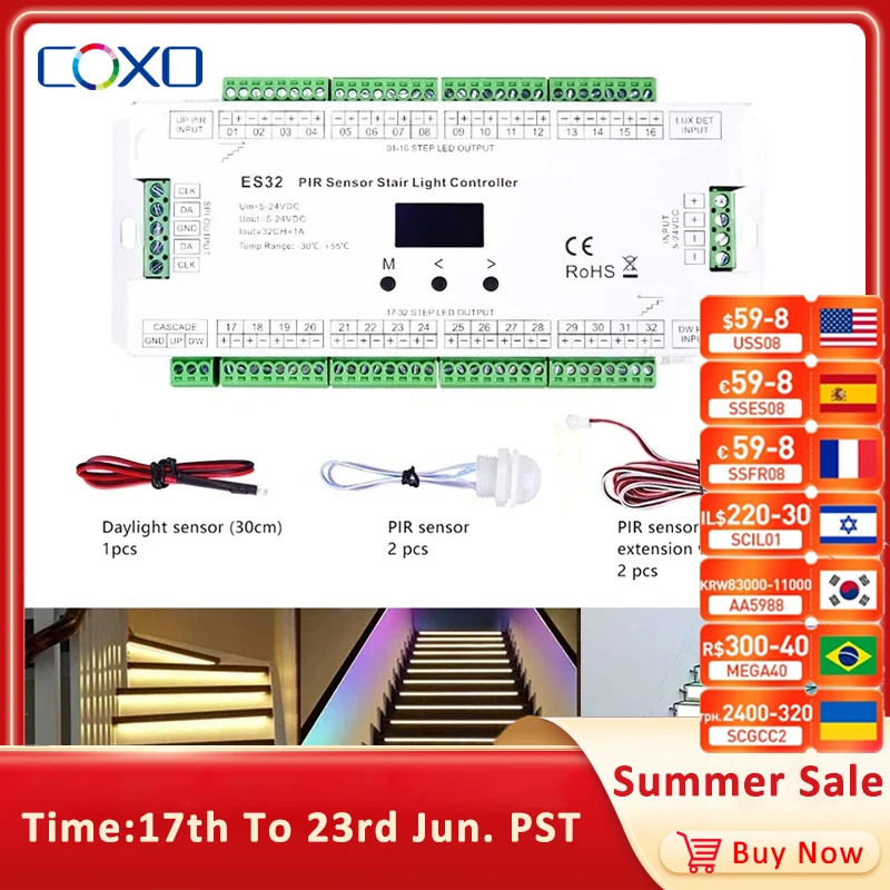 ES32-Stair-Controller-PIR-Sensor-32CH-Single-Color-2CH-RGB-Pixel-SPI ...