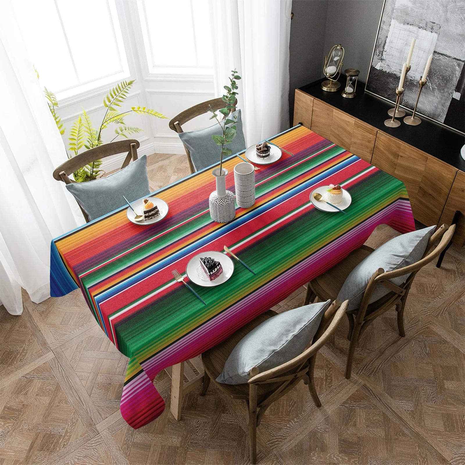 Mexican-Colorful-Striped-Tablecloth-Mexican-Ethnic-Tablecloth-Linen ...