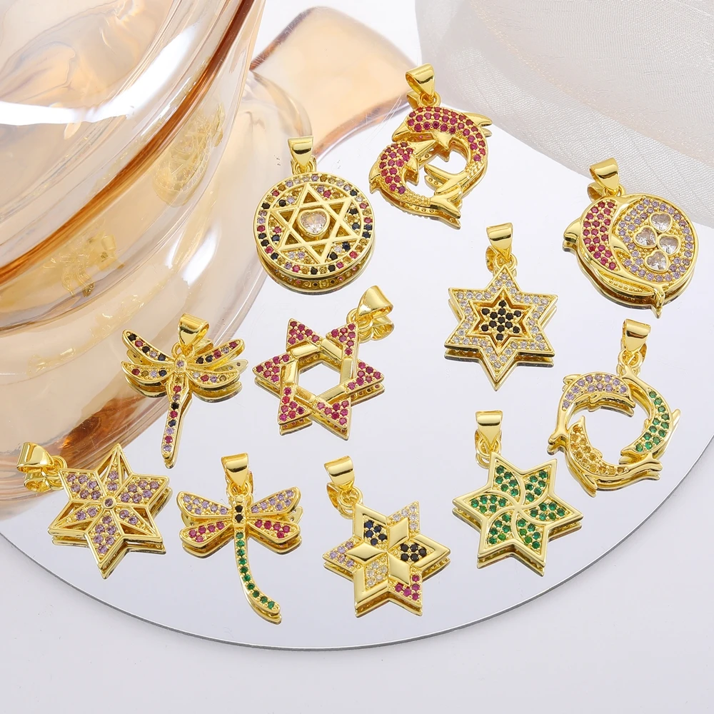 Juya-18K-Real-Gold-Plated-Handmade-Colorful-Star-Of-David-Charms-For ...