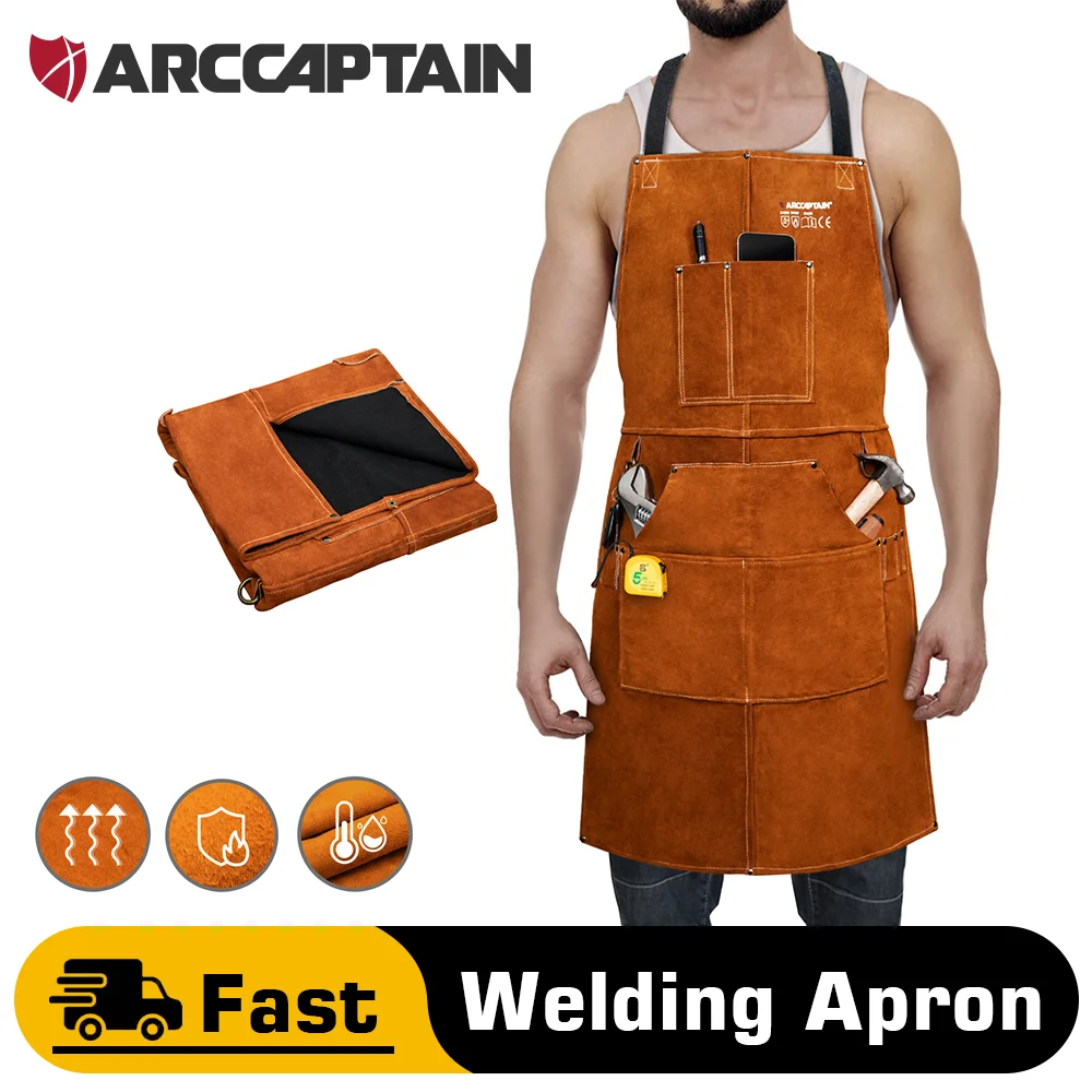 ARCCAPTAIN-Leather-Welding-Work-Apron-Heat-Flame-Resistant-Cowhide ...