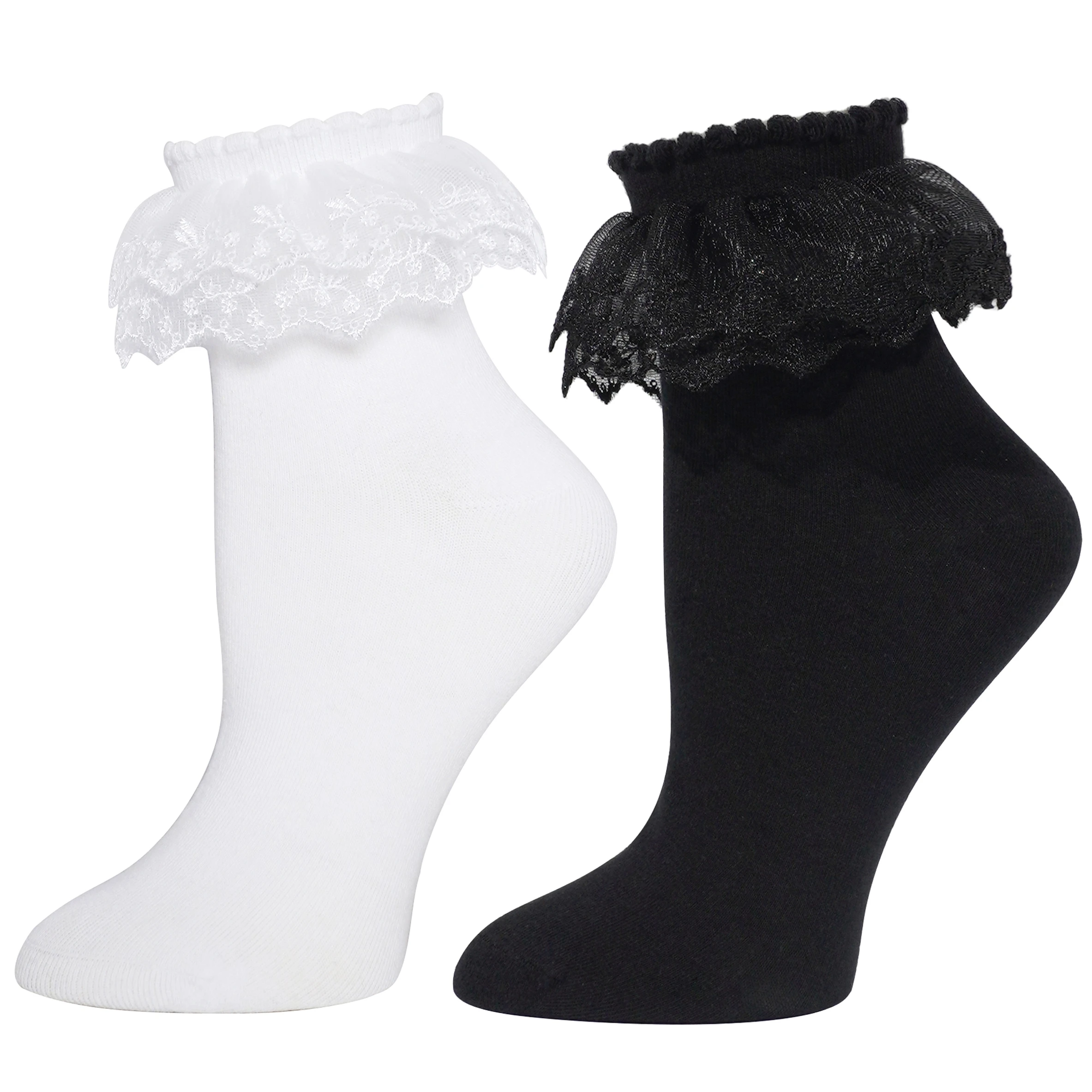 RMSWEETYIL-White-Black-Lace-Ruffle-Frilly-Ankle-Socks-for-Women-50s ...