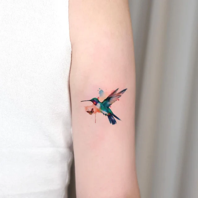 Watercolor Hummingbird Tattoo