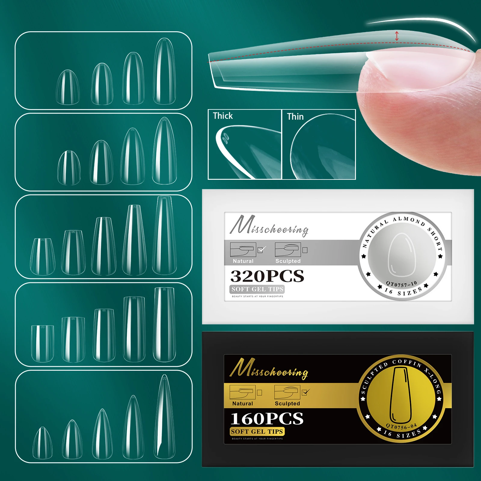 16 Sizes Curved Arch Soft Gel Tips False Nail Sculpted & Natural Tip ...