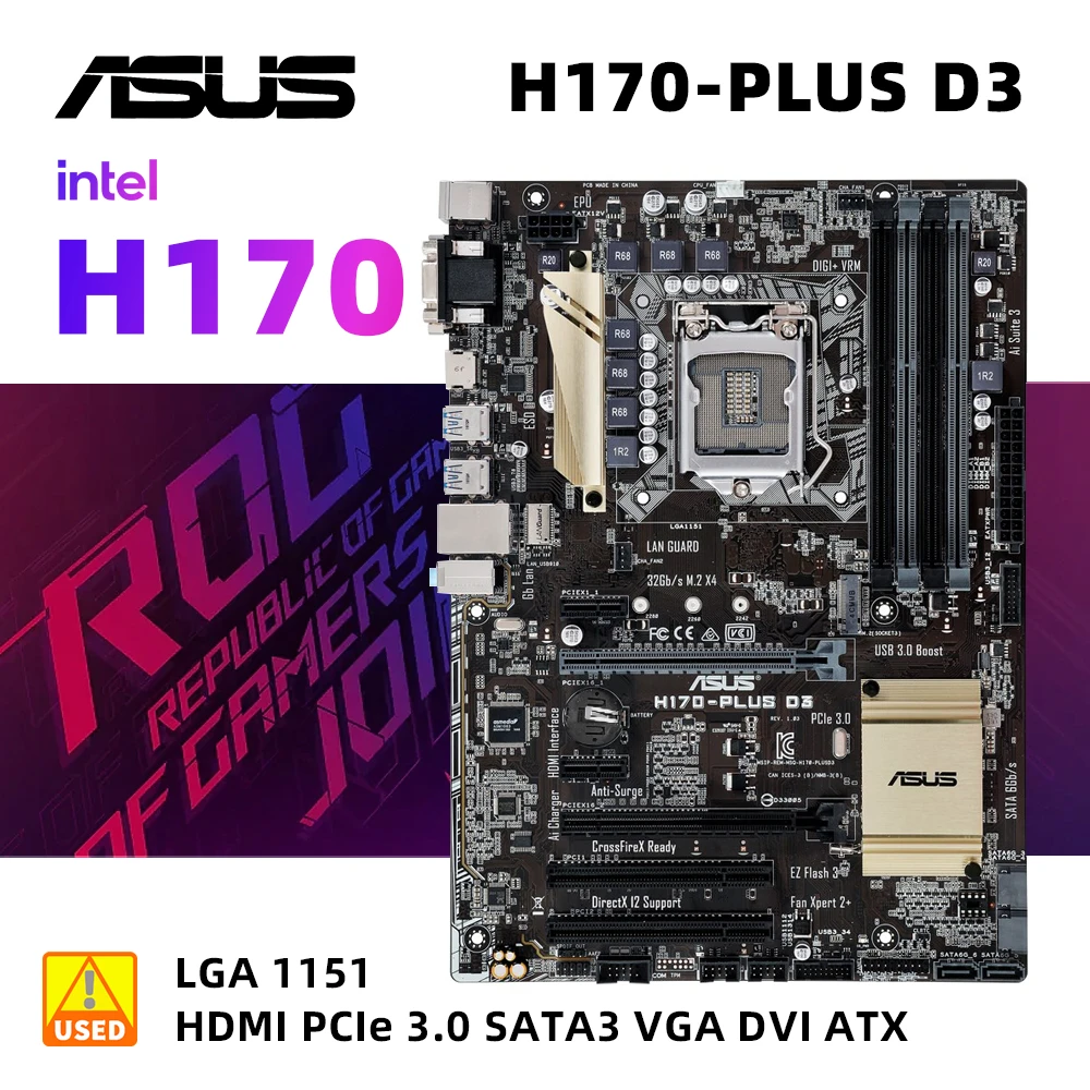 Asus H170 PLUS D3 + I3 7100 cpu LGA 1151 Kit mãe Intel H170 4 × DDR3 ...