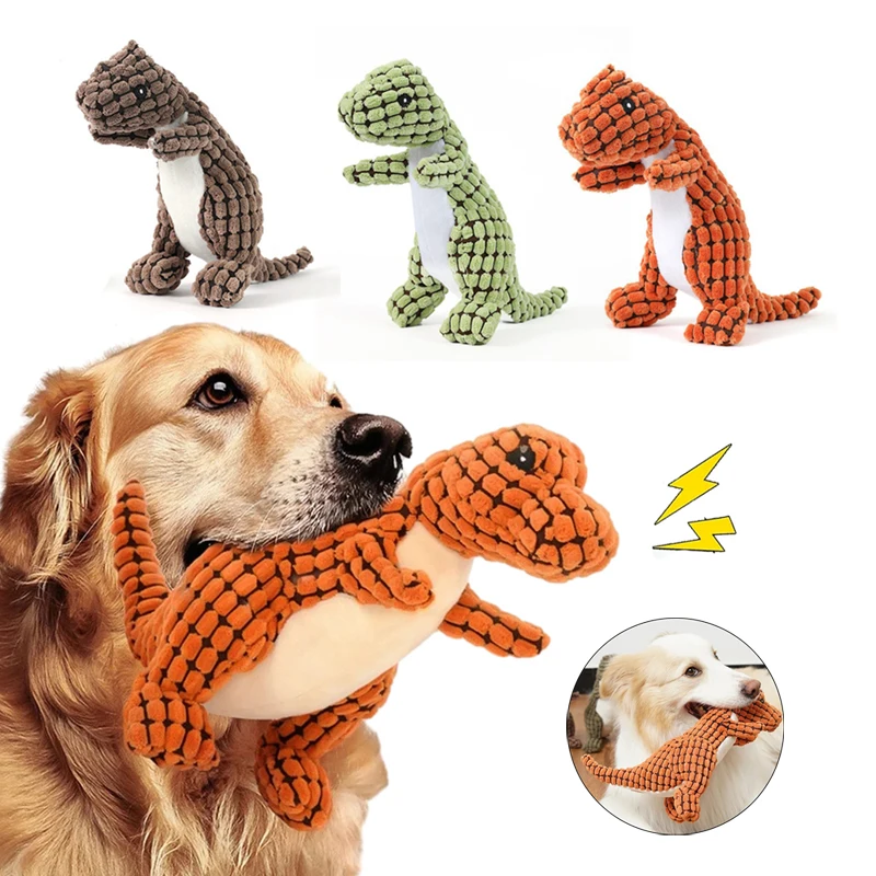 Plush Dog Toy Dinosaur Shaped Interactive Squeaky Toys for Small Large ...