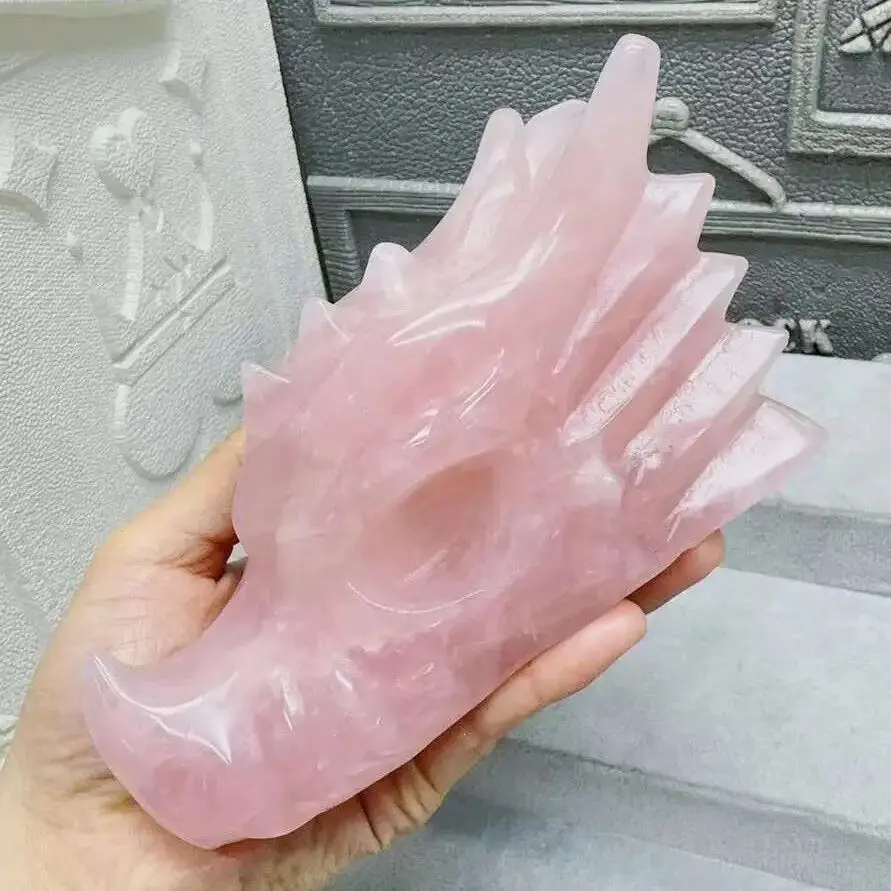 Magical-Natural-Rose-Quartz-Carved-Dragon-Head-Pink-Crystal-Dragon-Head ...