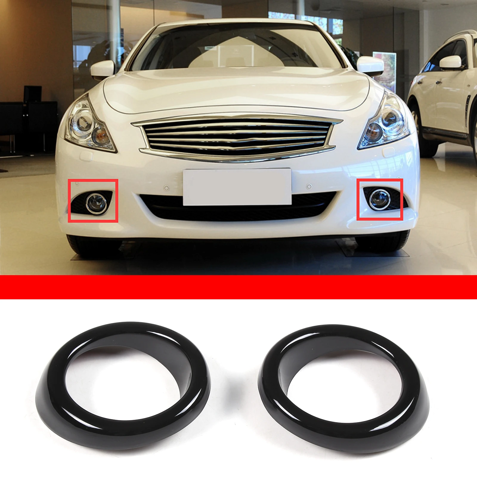 ABS Glossy Black Car Front Fog Light Ring Cover Bezel Trim Sticker For ...