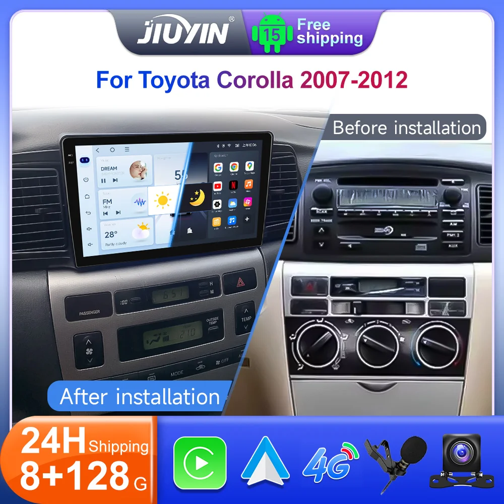 JIUYIN 9“ Android 15 Car Radio Stereo For Toyota Corolla E120 E130 2007 ...