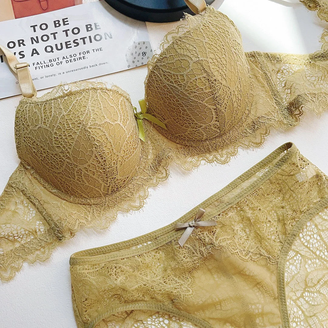 Sexy cross back big size bra set sweet lace thin cup bras women push up ...