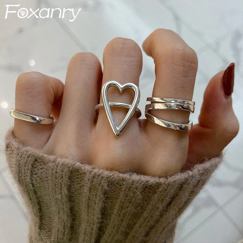 Foxanry Silver Color LOVE Heart Finger Rings for Women Couples New ...
