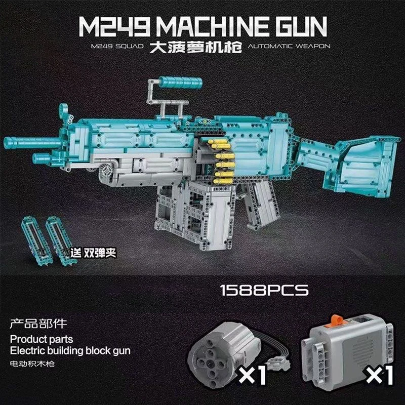 Military-Electric-M249-Machine-Gun-Assembled-Building-Blocks-Bricks ...