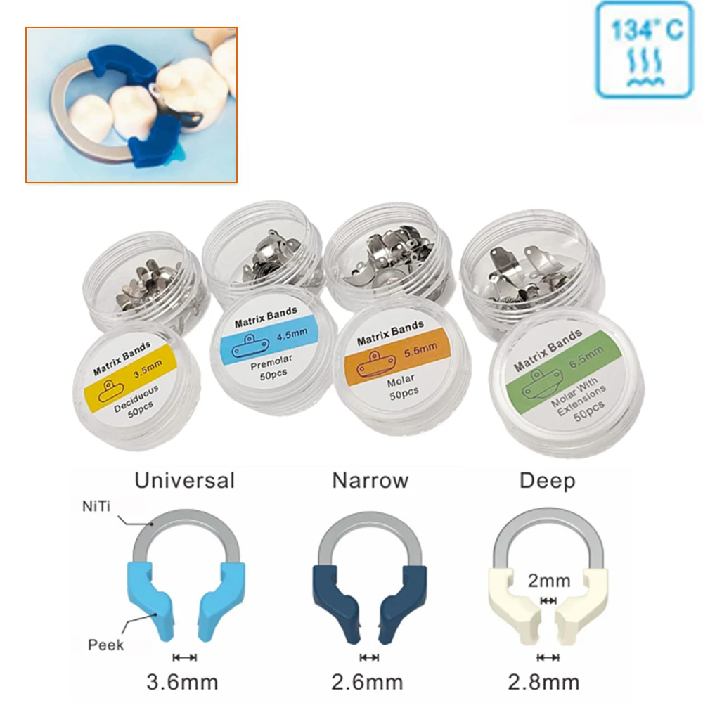 Dental Orthodontic Contoured Metal Matrix Bands Kit - 3.5/4.5/5.5/6.5mm ...
