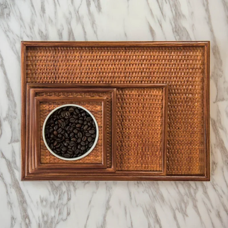 Thai Solid Wood Tray Japanese Rattan Woven Tea Tray, Rectangular ...