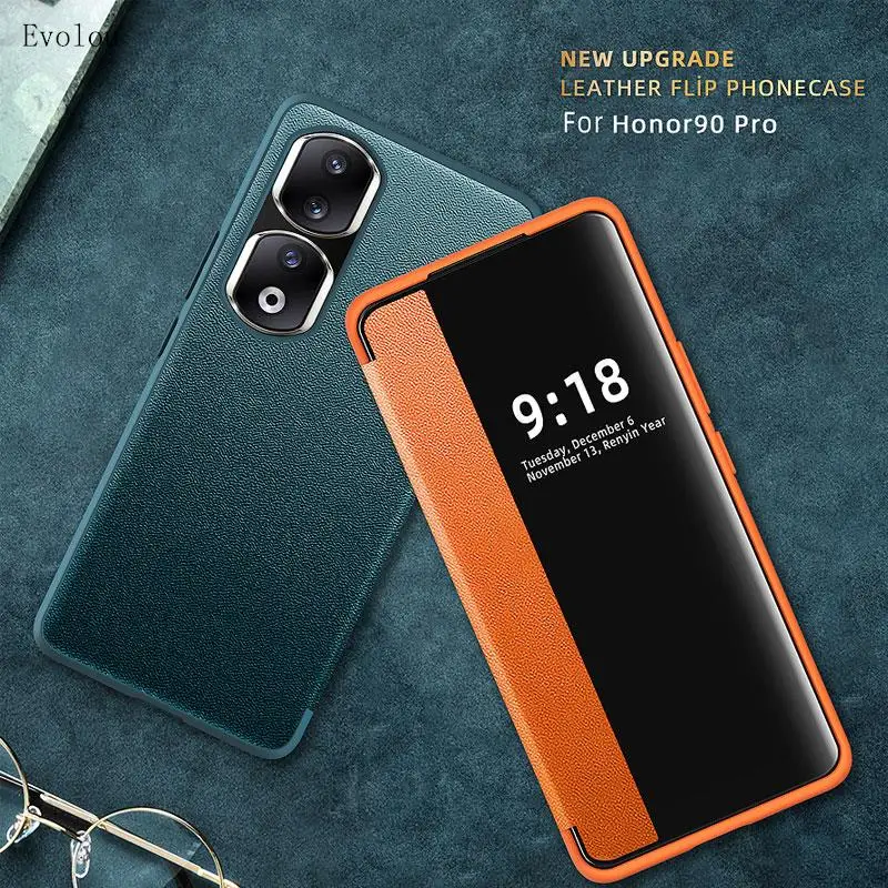 View-Window-Plain-Flip-Leather-Phone-Case-For-Huawei-Honor-90-Pro-90pro-Honor90-Shockproof ...