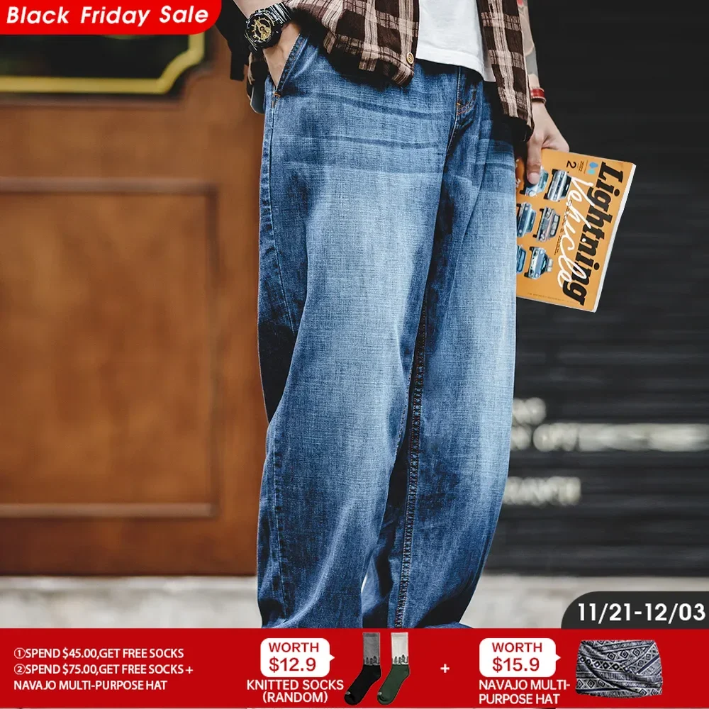Maden-Casual-7-8oz-Washed-Jeans-for-Men-Baggy-Wide-Leg-Straight-Strech ...