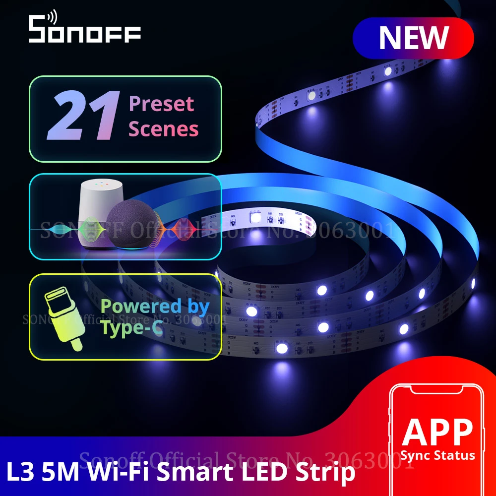 SONOFF L3 WiFi Smart Home LED Light Strip 5M Flexible RGB LED Lamp Lights Christmas Decoration ...