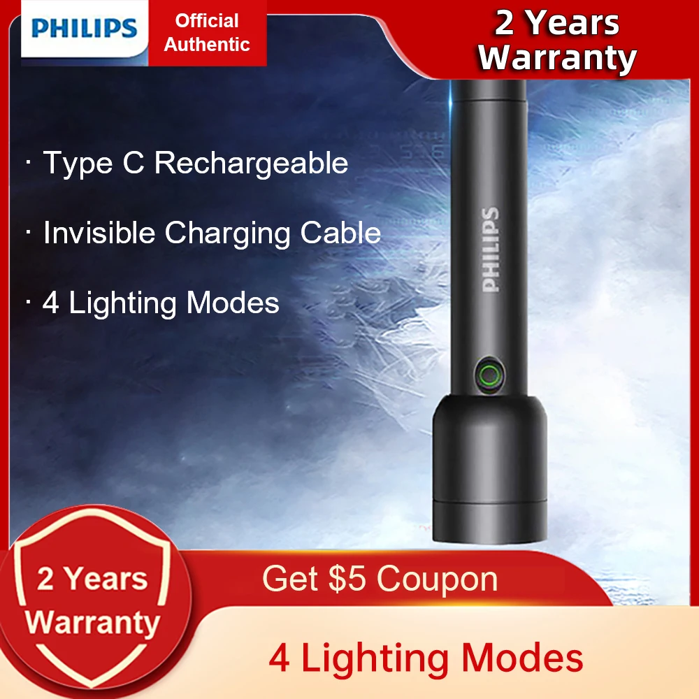 Philips SFL1236 Rechargeable LED Flashlight 4 Modes Multifuntion Self ...