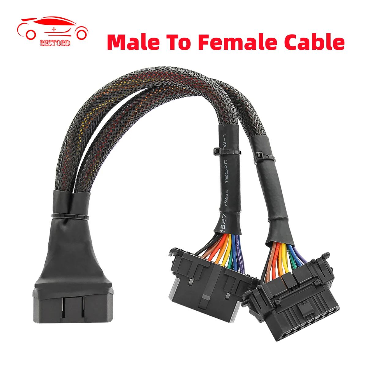 16pin OBD2 Male To Dual Female Converted Cable OBD 2 Y-Cable Car ...