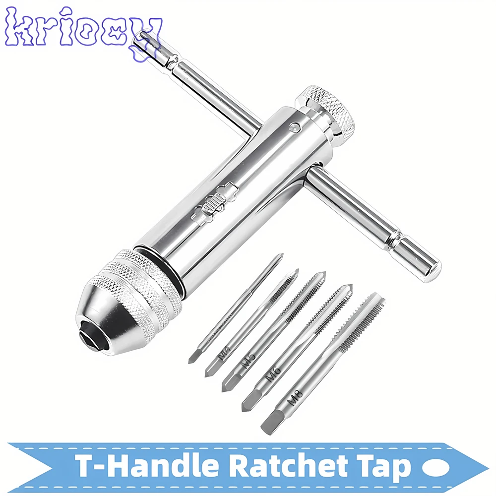Adjustable Silver T-Handle Ratchet Tap Holder Wrench Set Hand Tools ...