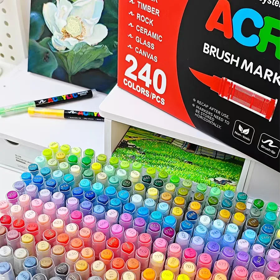 120/168/240pcs GuangNa Acrylic Color Markers Soft Head Painted Wood ...